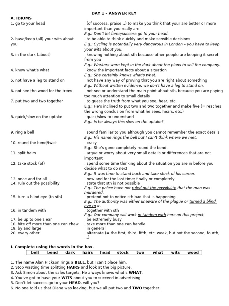 ADVANCED ENGLISH FOR SELECTION TEAMS - 1 - Answer Key | PDF