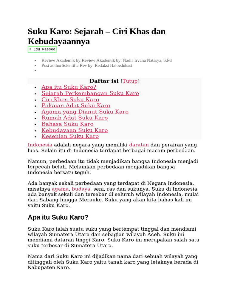 Ciri Khas Karo | PDF