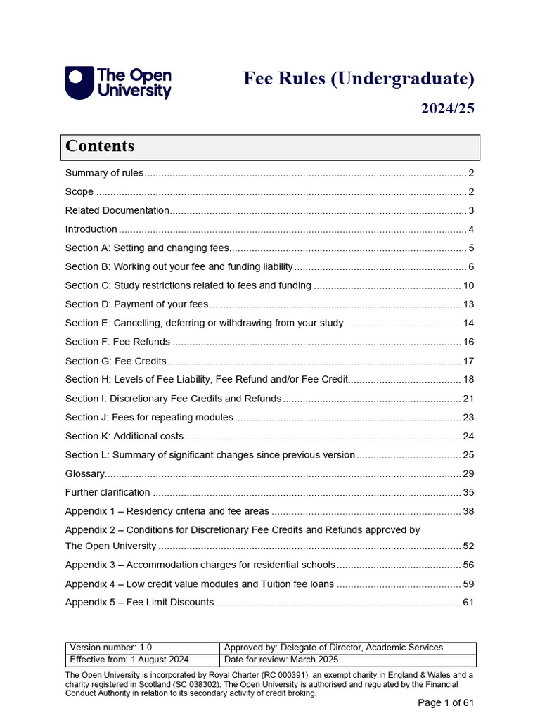 Fee Rules Ug 24 25 | PDF | Fee | Credit