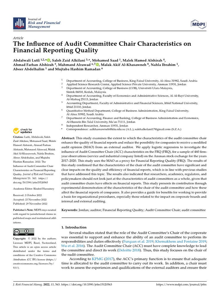 The Influence of Audit Committe Audit Chair Characteristics On ...