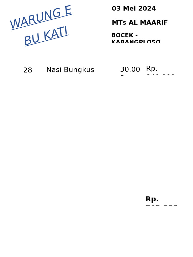 Format Print Nota Kecil 2 Rangkap | PDF