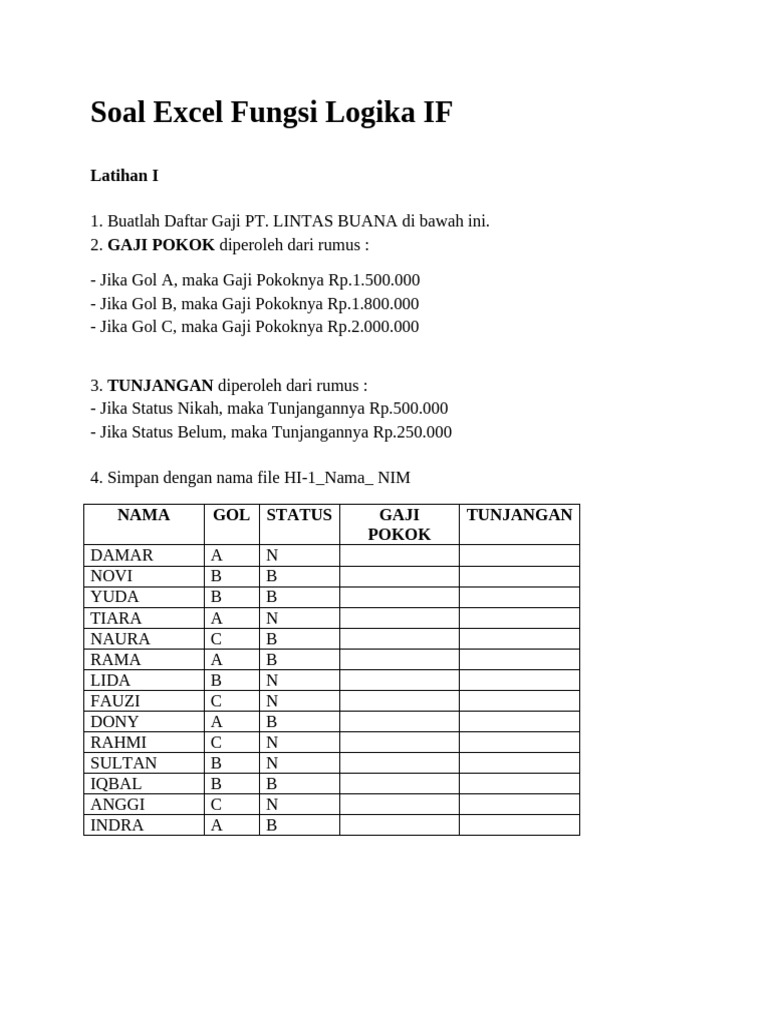 Soal Excel Fungsi Logika If | PDF