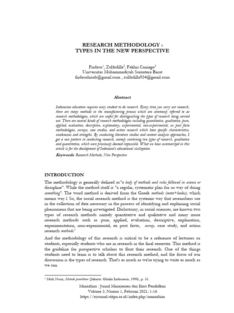 Research Methodology Types in The New Perspective | PDF