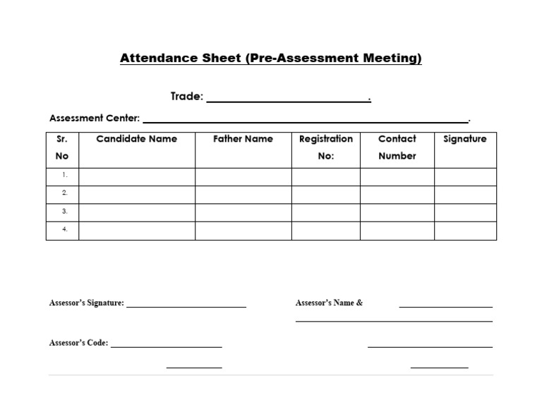 04 Attendance Sheet Pre Assesment | PDF