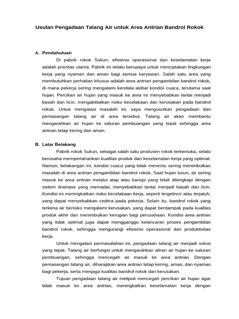 SUKUN Usulan Pengadaan Talang Air Untuk Area Antrian Bandrol Rokok | PDF
