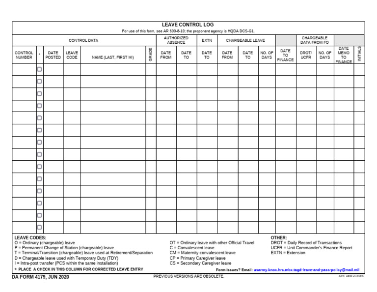 Leave Control Log - ARN30007-DA - FORM - 4179-000-EFILE-1 | PDF