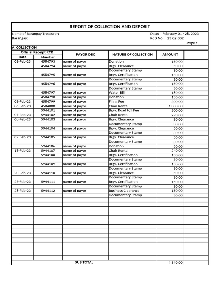 Report of Collections and Deposits | PDF
