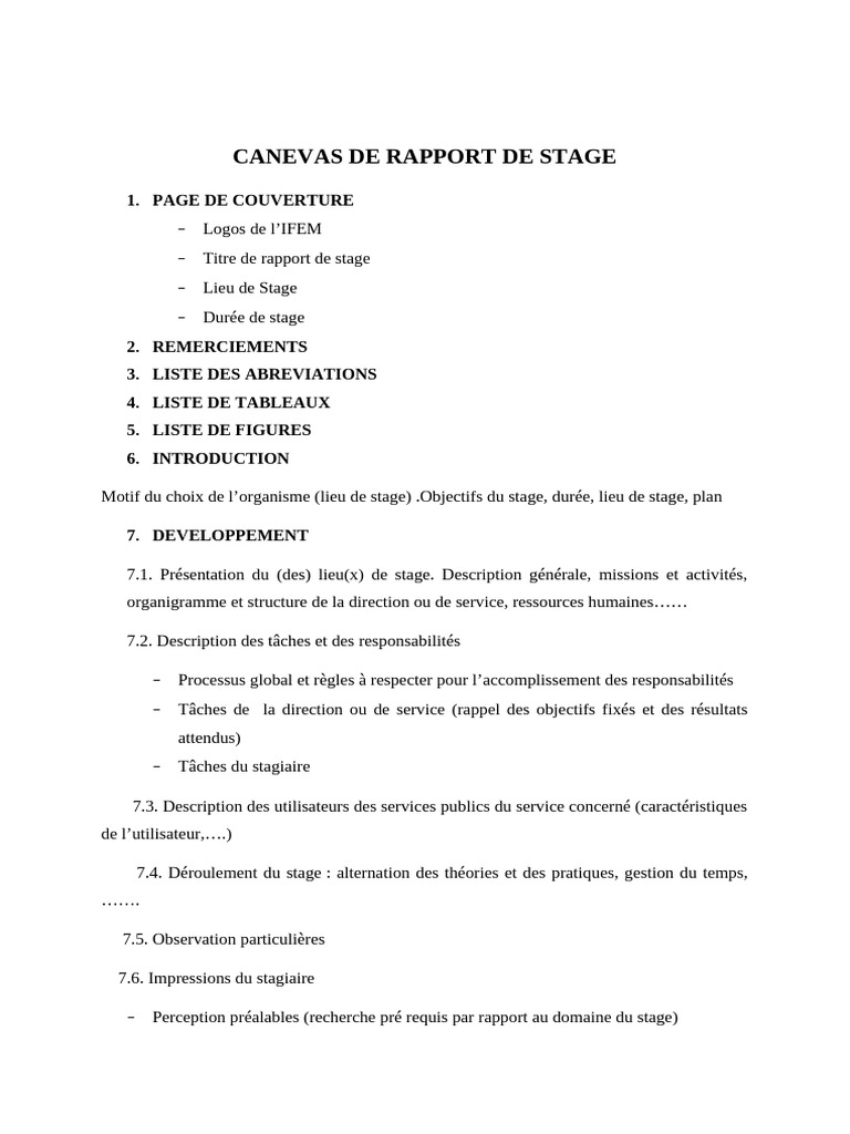 Canevas de Rapport de Stage | PDF