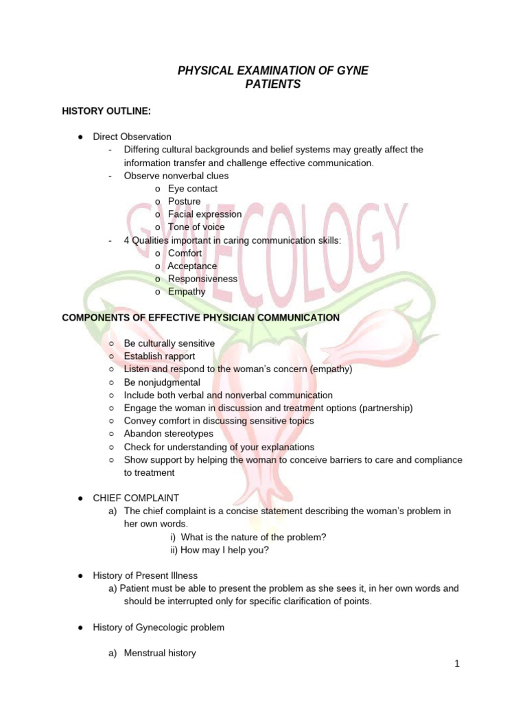 Gyne #1 Physical Examination of Gyne Patients | PDF