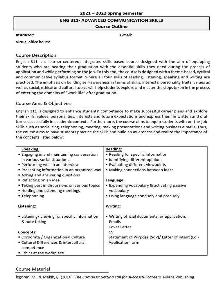 311 2021-2022 Spring Course Outline | PDF