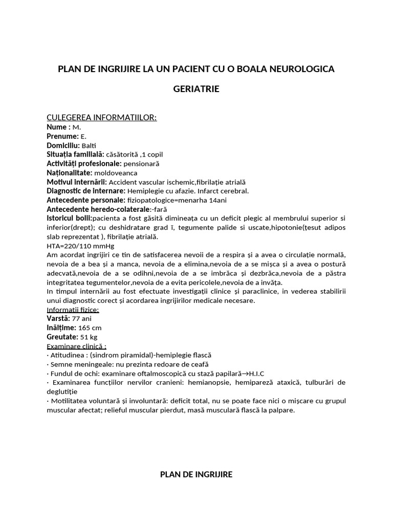 Plan de Ingrijire La Geriatrie | PDF