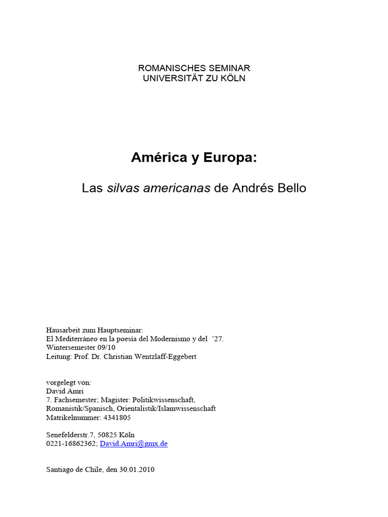 David - Amri - América y Europa: Las Silvas Americanas de Andrés Bello ...