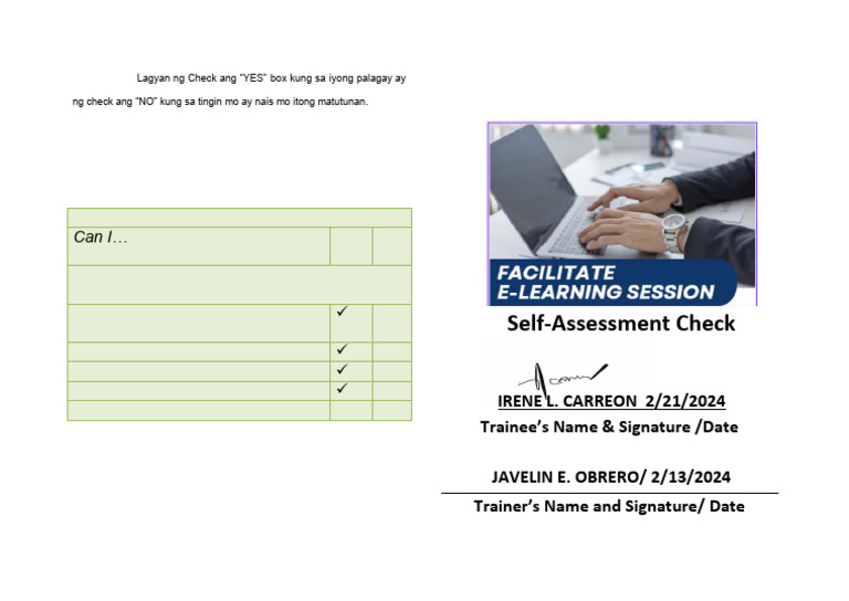 E Learning Self Assessment Checklist Pdf Career Growth
