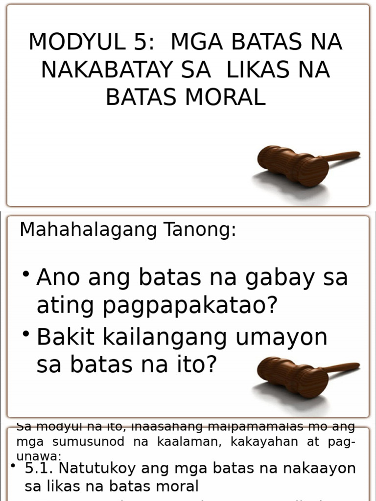 Esp 9 Modyul 5 Mga Batas Na Nakabatay Sa Likas Na Batas Moral | PDF