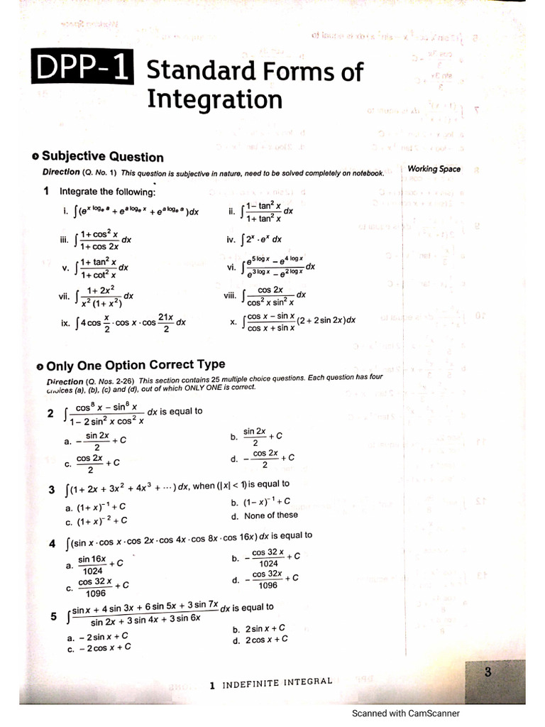 Indefinite Integration DPP | PDF