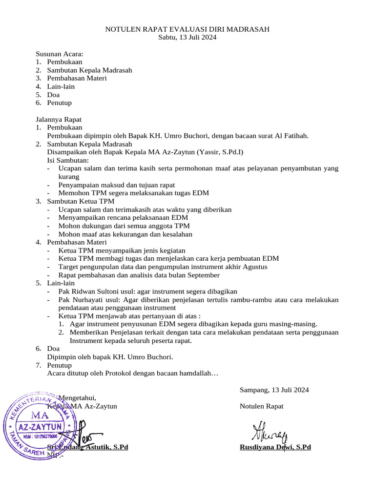 A.7 Resume Hasil Pertemuan Rapat Oke | PDF