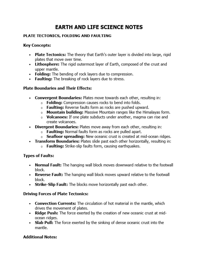 Earth and Life Science Notes | PDF | Plate Tectonics | Science ...