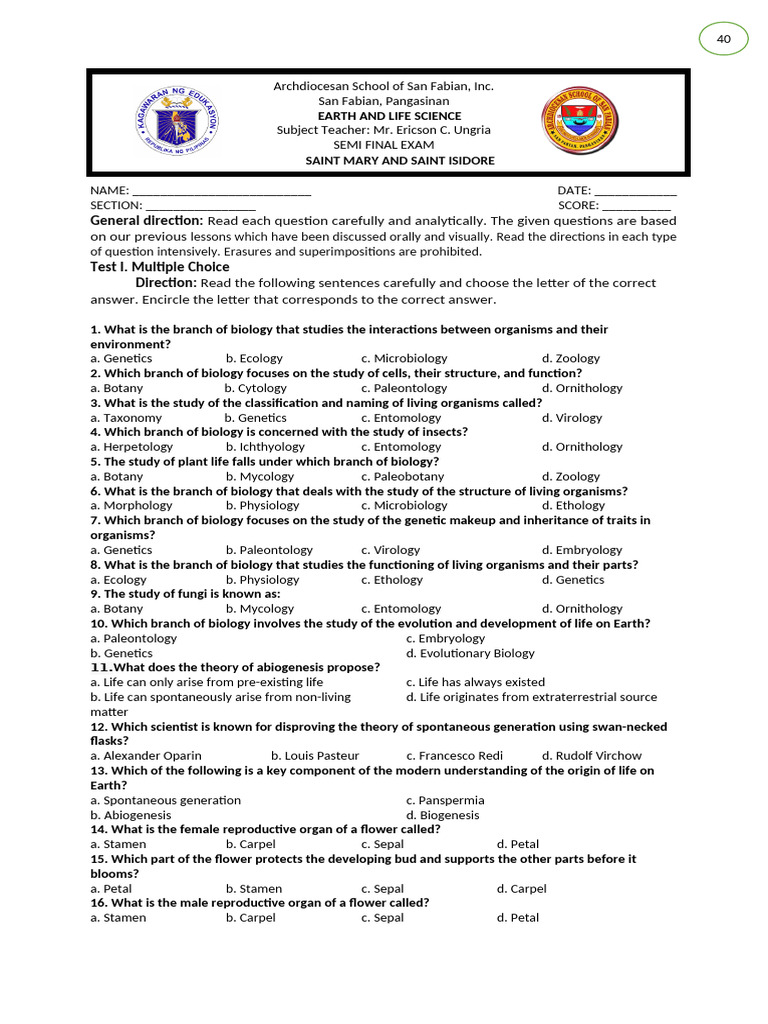 Final Exam Earth and Life Science | PDF