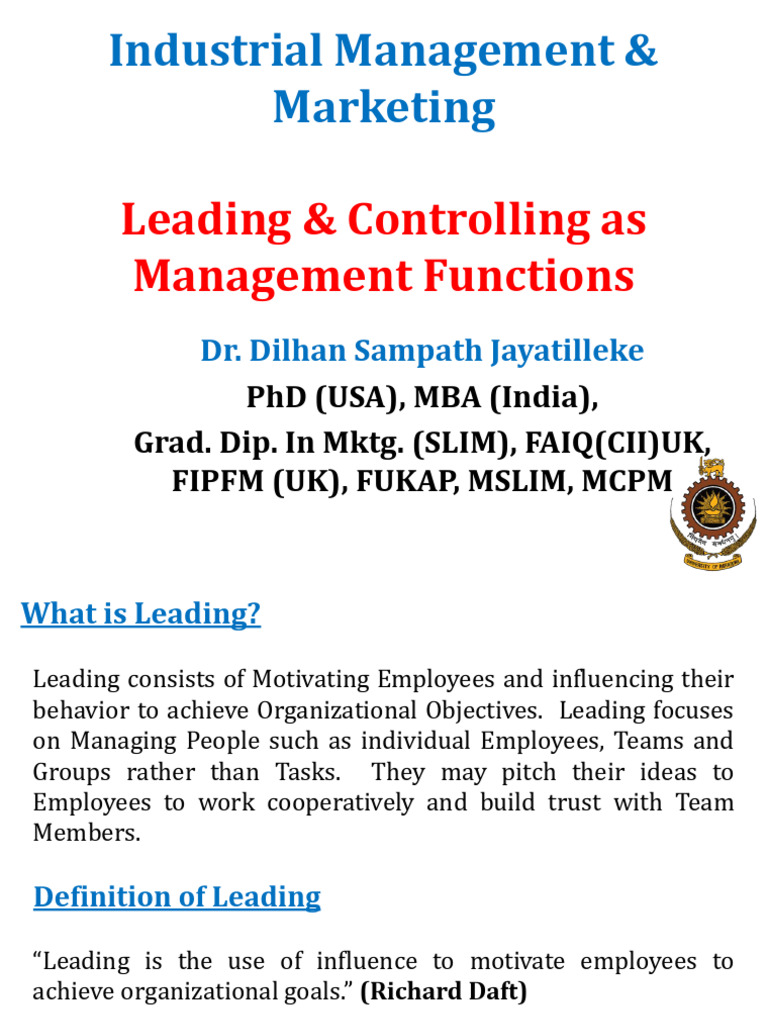 Industrial Management Marketing - Leading Controlling As Management ...