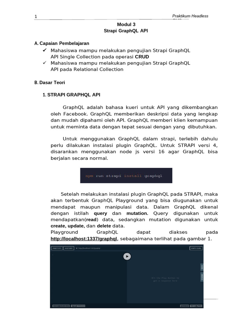 Strapi GraphQL API Praktikum Guide | PDF | Computer Programming | Computer Engineering