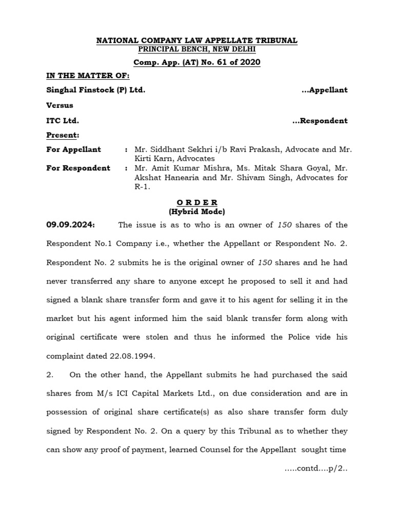 NCLAT Order - 09.09.2024 | PDF