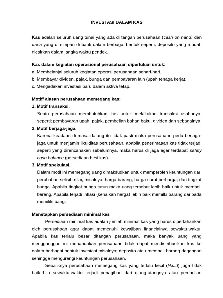 HAND OUT 2 Investasi Dalam Kas | PDF