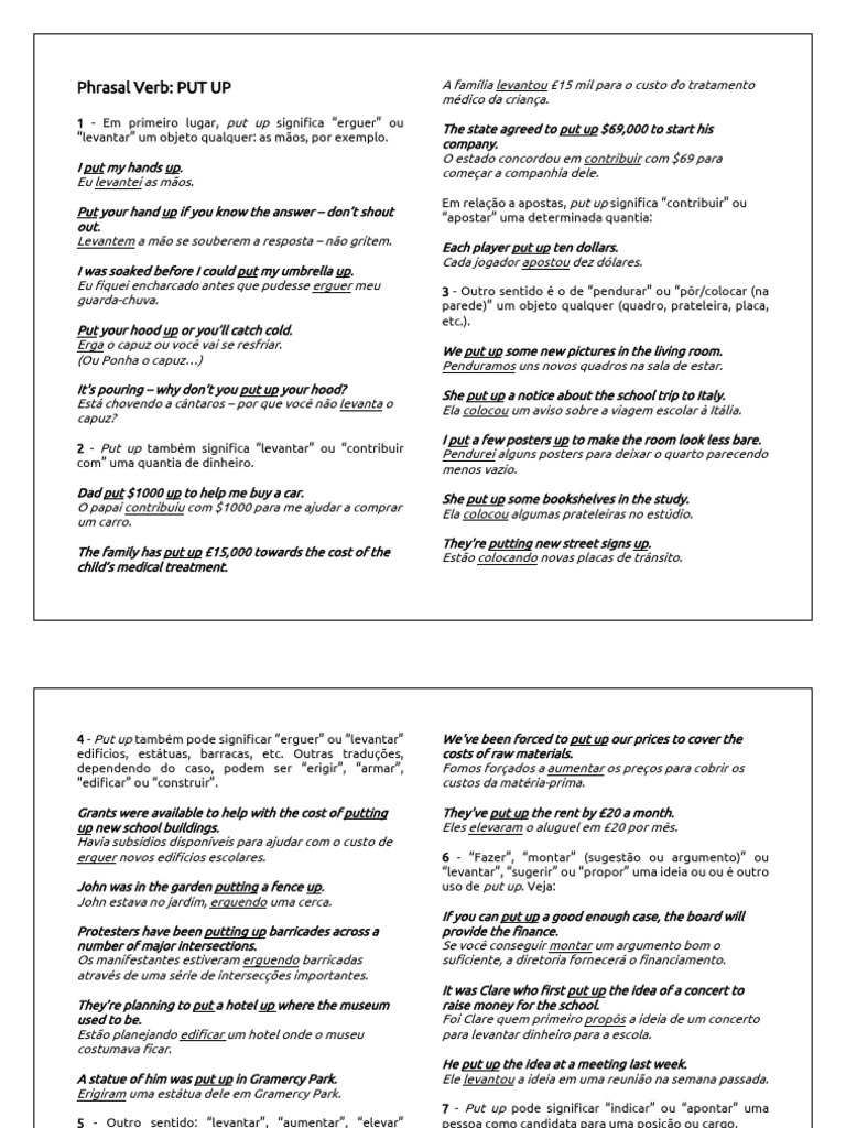 PUT UP - Phrasal Verbs - Mairo Vergara | PDF
