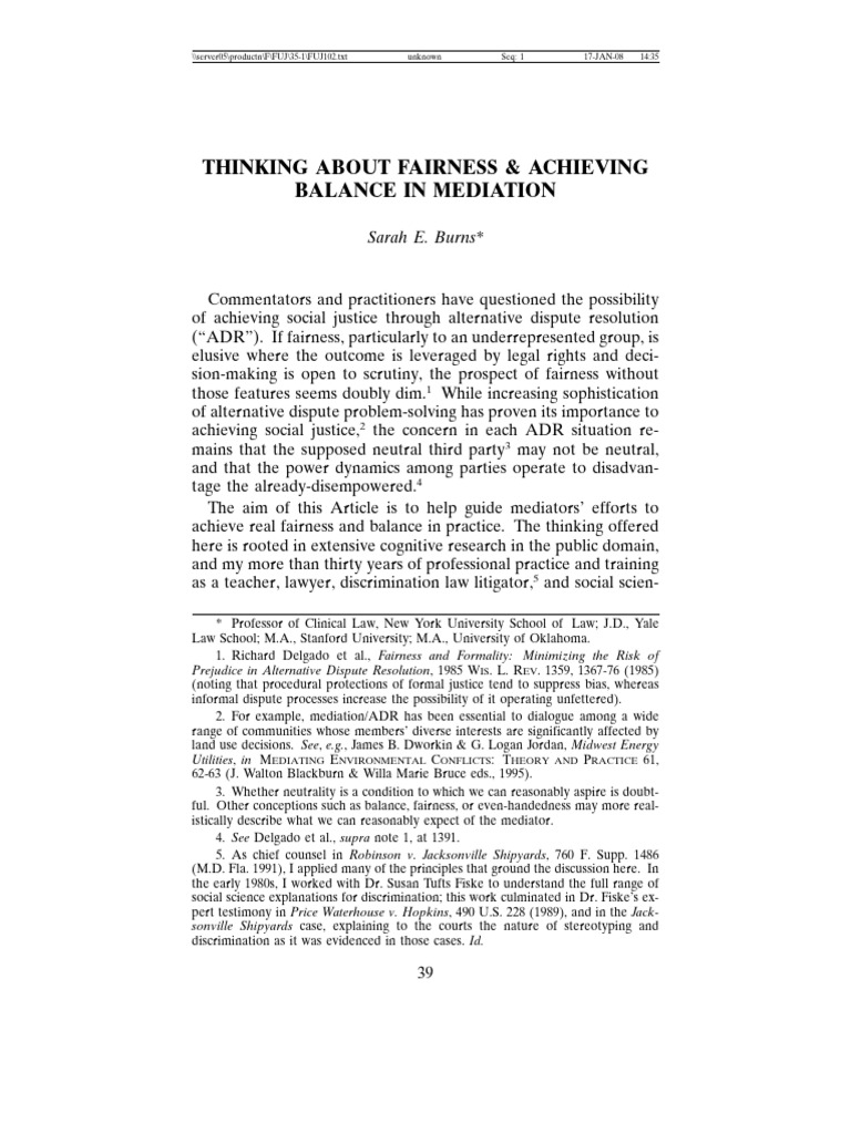 Thinking About Fairness and Balance in Mediation, S. Burns | PDF