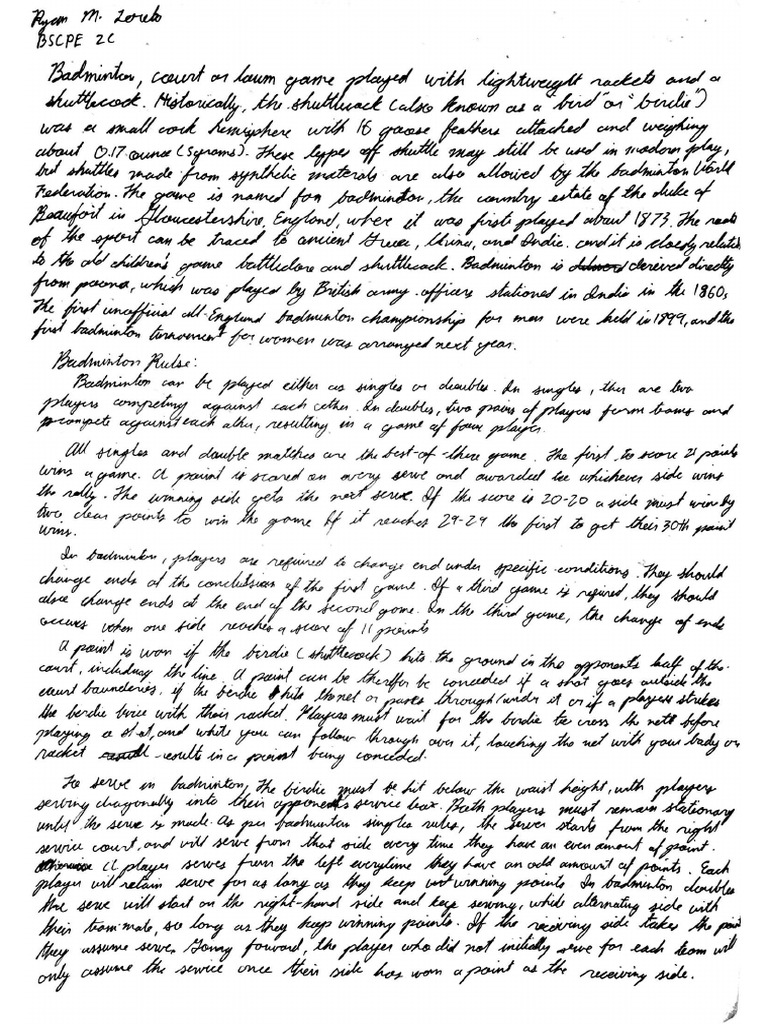 Loreto, Ryan 2C Badminton | PDF