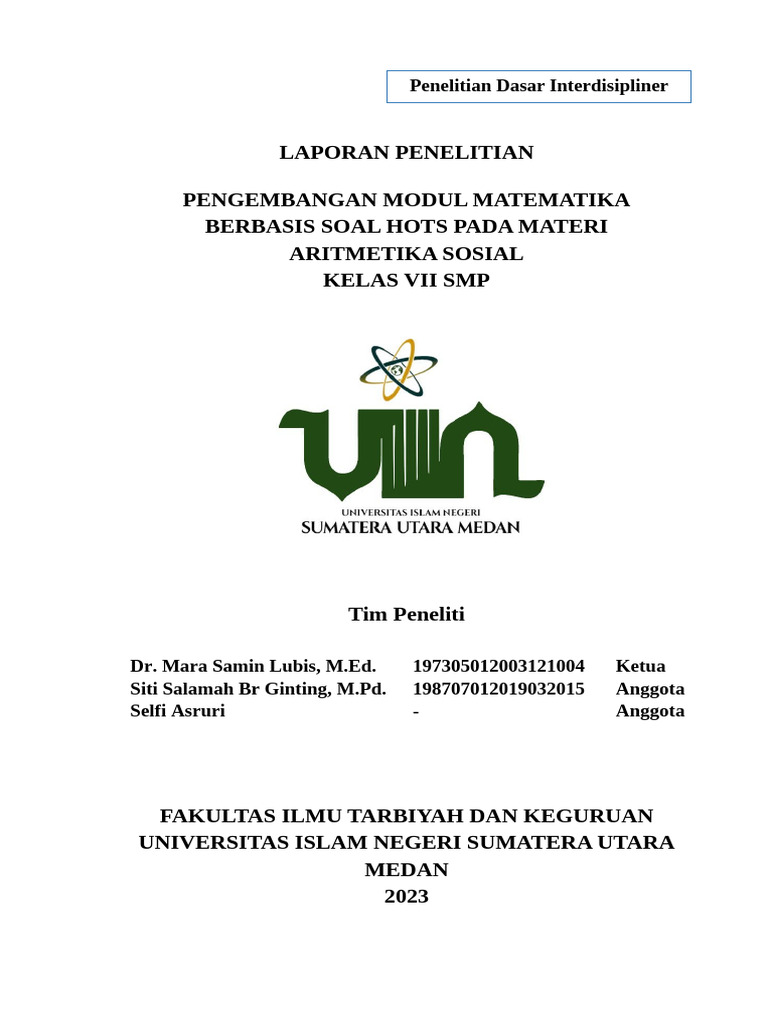 Halaman Muka Laporan Penelitian | PDF