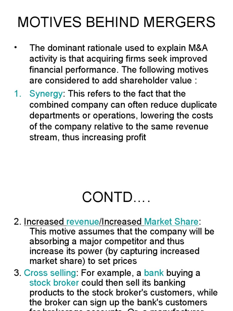 Motives Behind Mergers | PDF | Mergers And Acquisitions | Economic ...