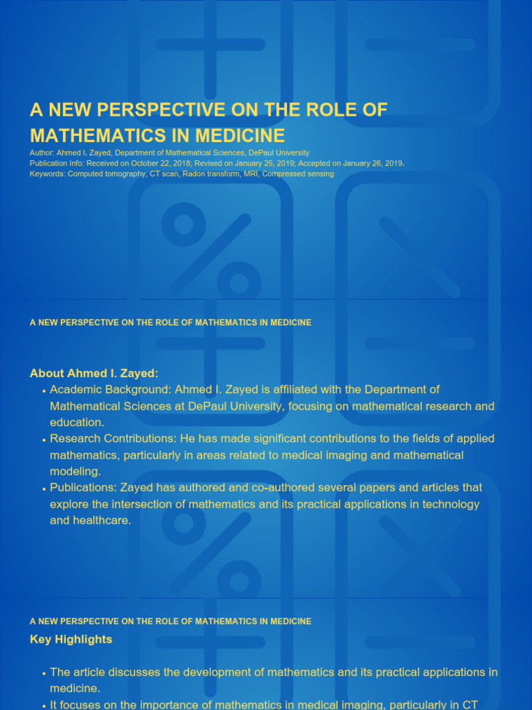 A New Perspective On The Role of Mathematics in Medicine | PDF