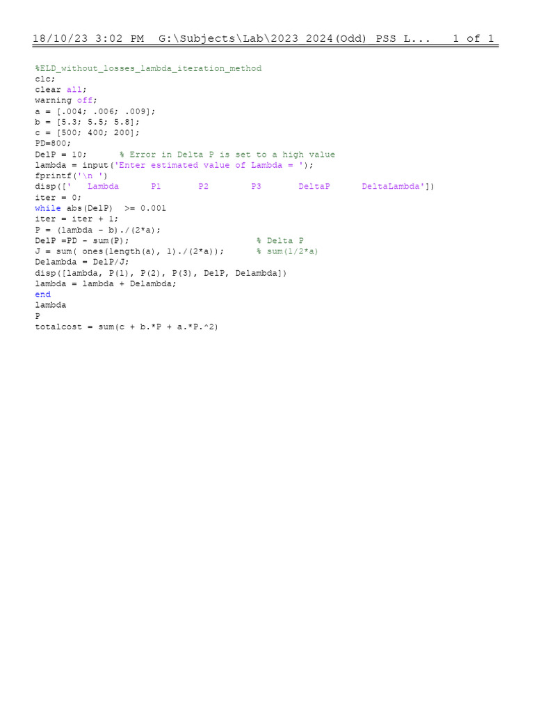 Eld Without Losses Lambda Iteration Method Pdf 3034