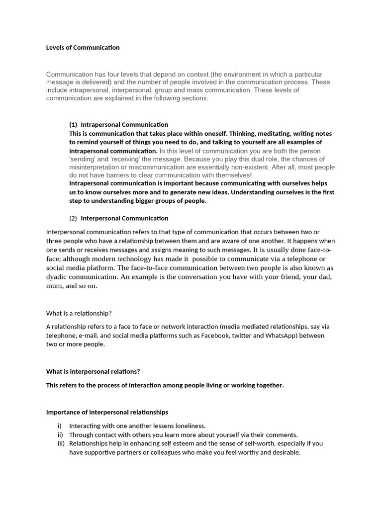 Understanding Levels of Communication | PDF | Communication ...