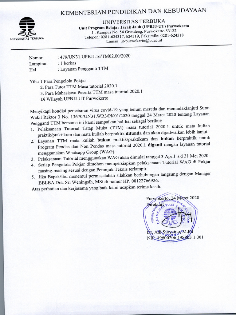 Surat TTG Layanan Pengganti TTM 2020.1 | PDF