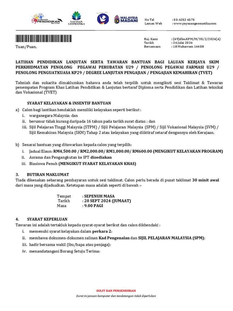 Surat KPM JPM 1 2024 | PDF