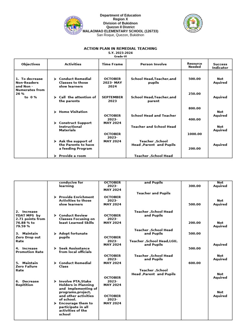 Action Plan in Remedial Je | PDF