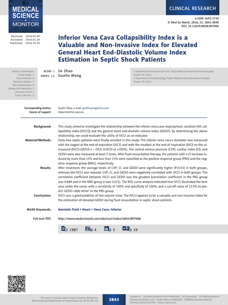 Inferior Vena Cava Collapsibility Index Is A Valuable and Non-Invasive ...