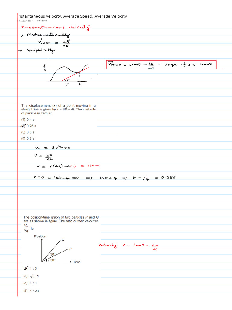 Instantaneous Velocity, Average Speed, Average Velocity | PDF