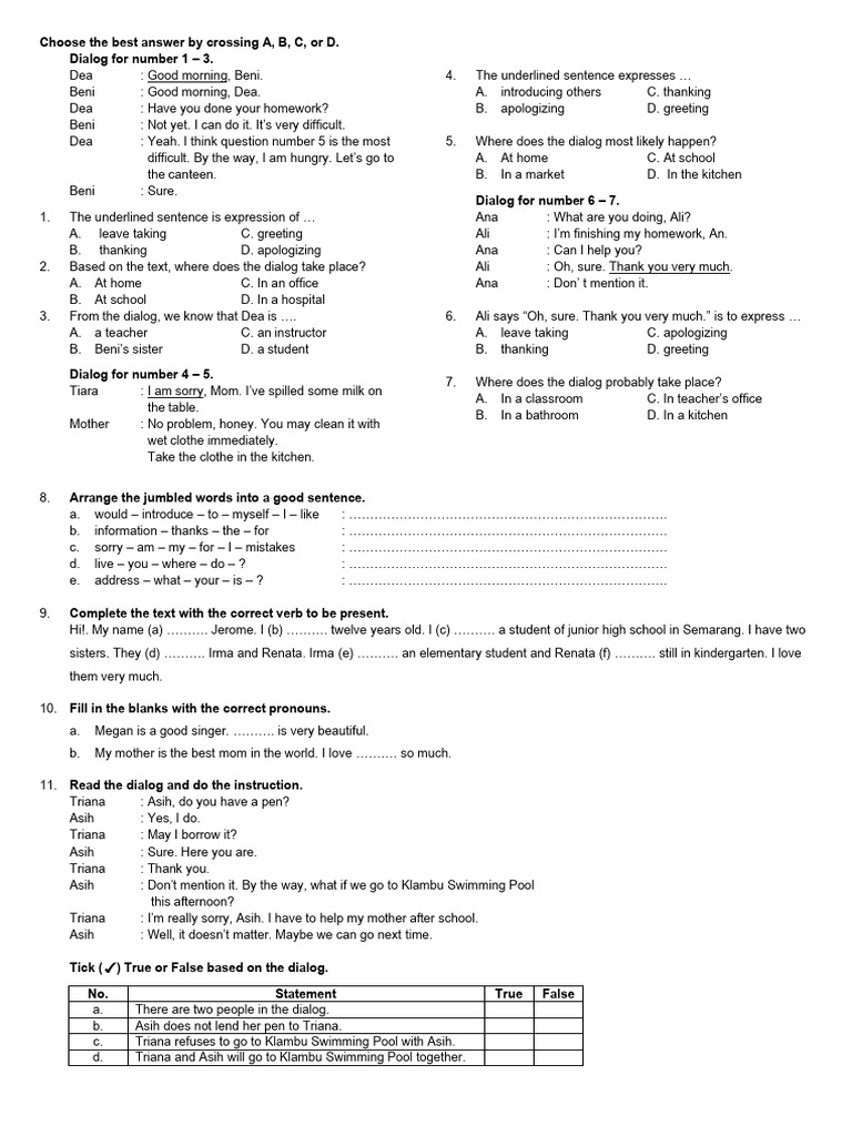 Latihan Soal Greeting, Leave Taking, Introducing, Thanking, Apologizing | PDF