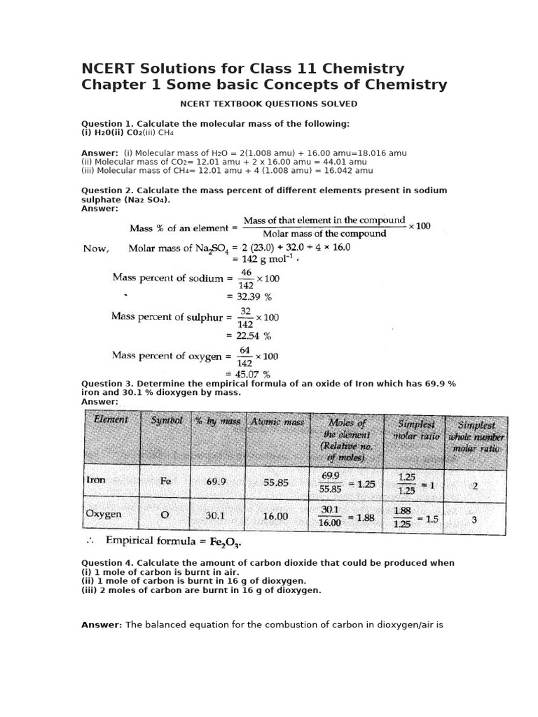 NCERT Solutions For Class 11 Chemistry Chapter 1 | PDF