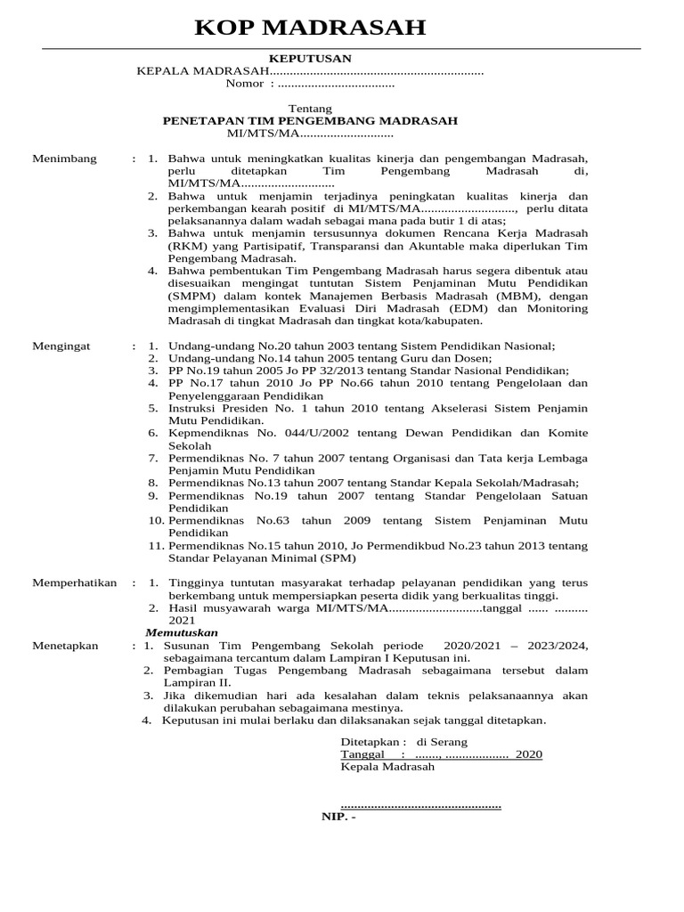 Contoh SK Tim Pengembang Madrasah - Rahmat | PDF