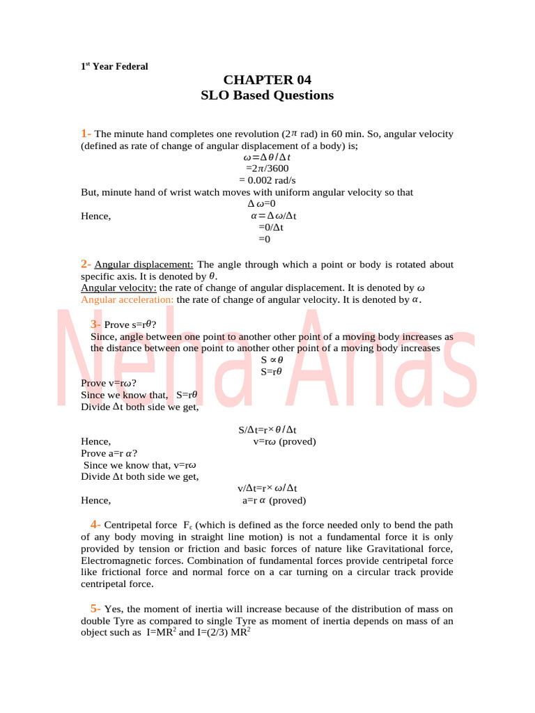 SLO Based Questions CH 4 | PDF | Potential Energy | Force