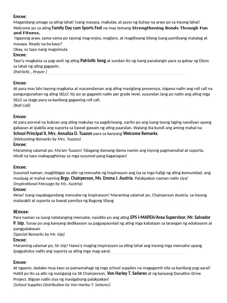 Fam Day Script | PDF