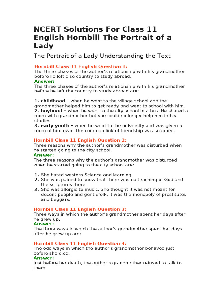 NCERT Solutions For Class 11 English Hornbill The | PDF