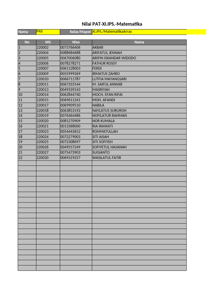 Nilai PAT-XI - IPS.-Matematika | PDF