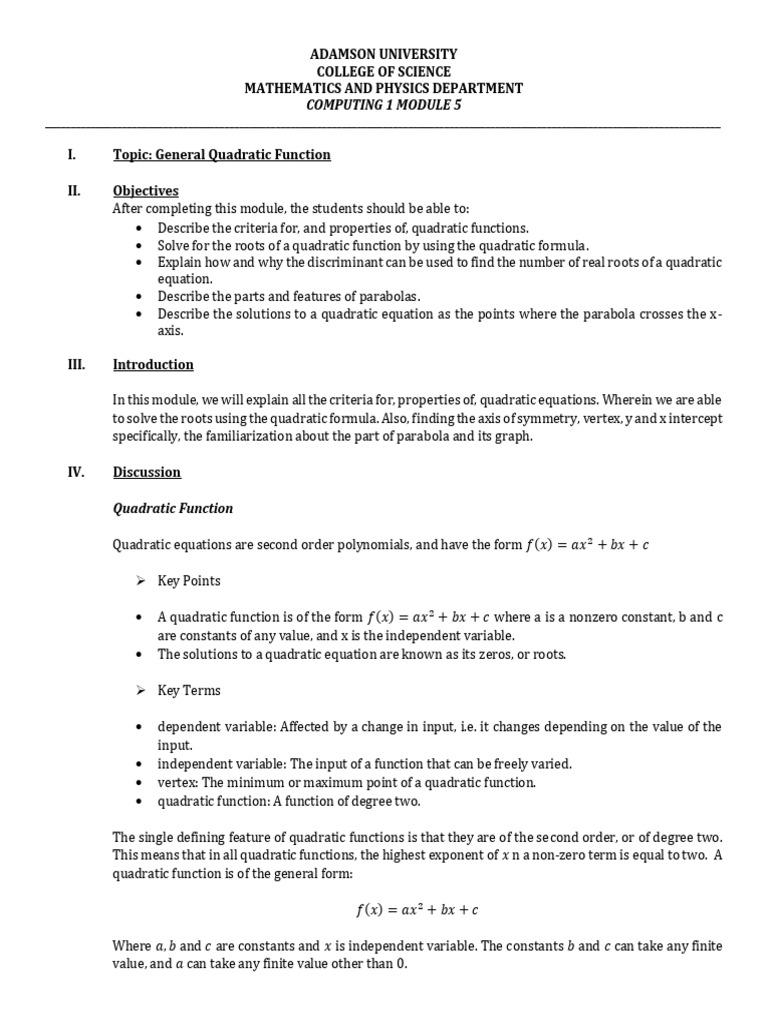 Content General Quadratic Function | PDF