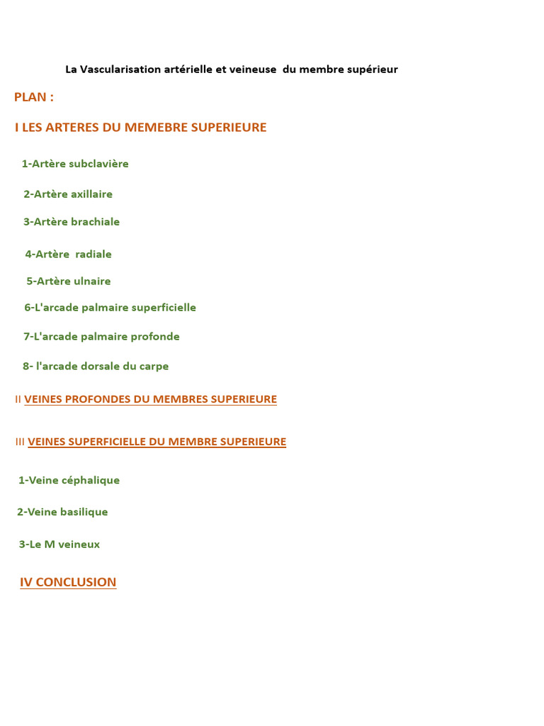 La Vascularisation Arterielle Et Veineuse Du Membre Superieur | PDF