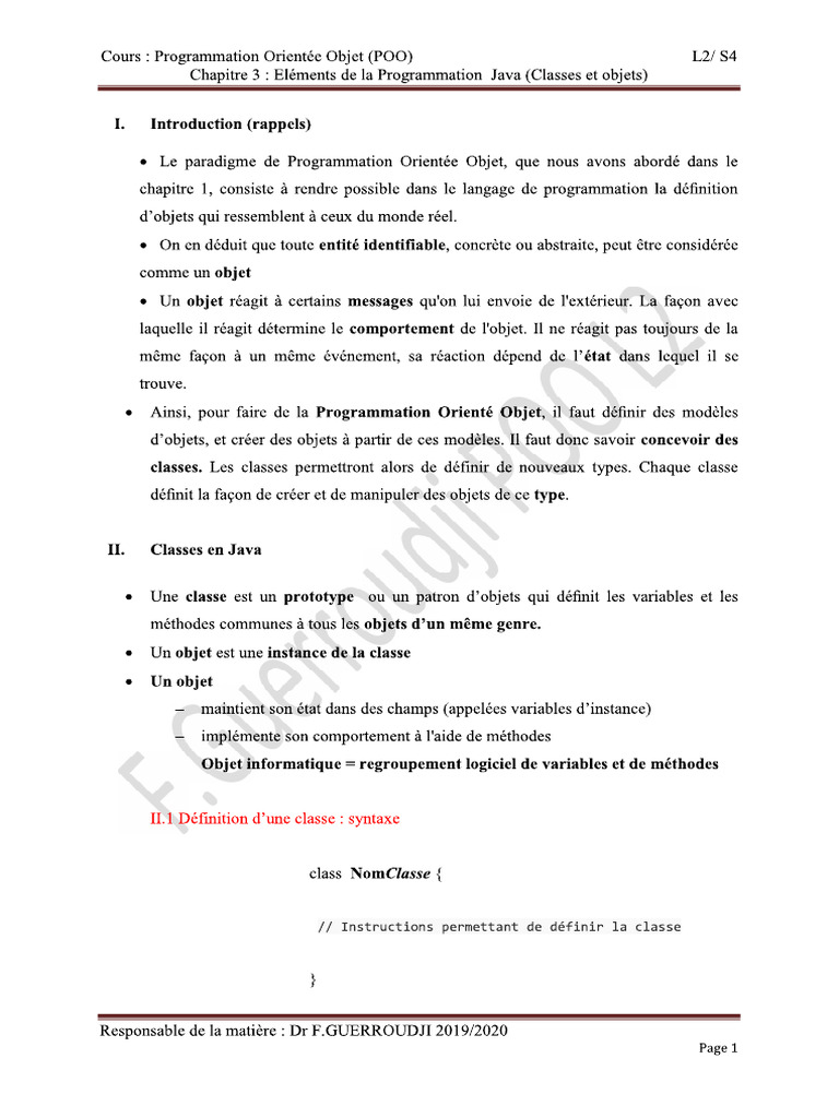 USTO-MB - Guerroudji - CHAPITRE 3 POO L2 | PDF