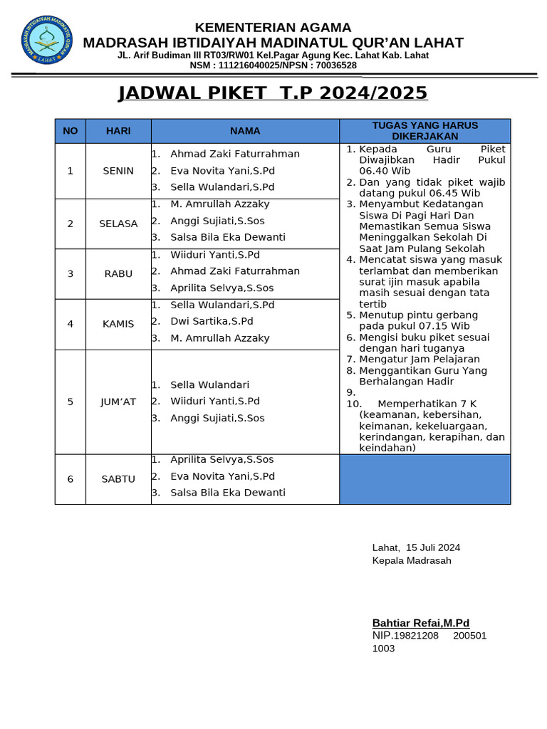 Jadwal Piket | PDF